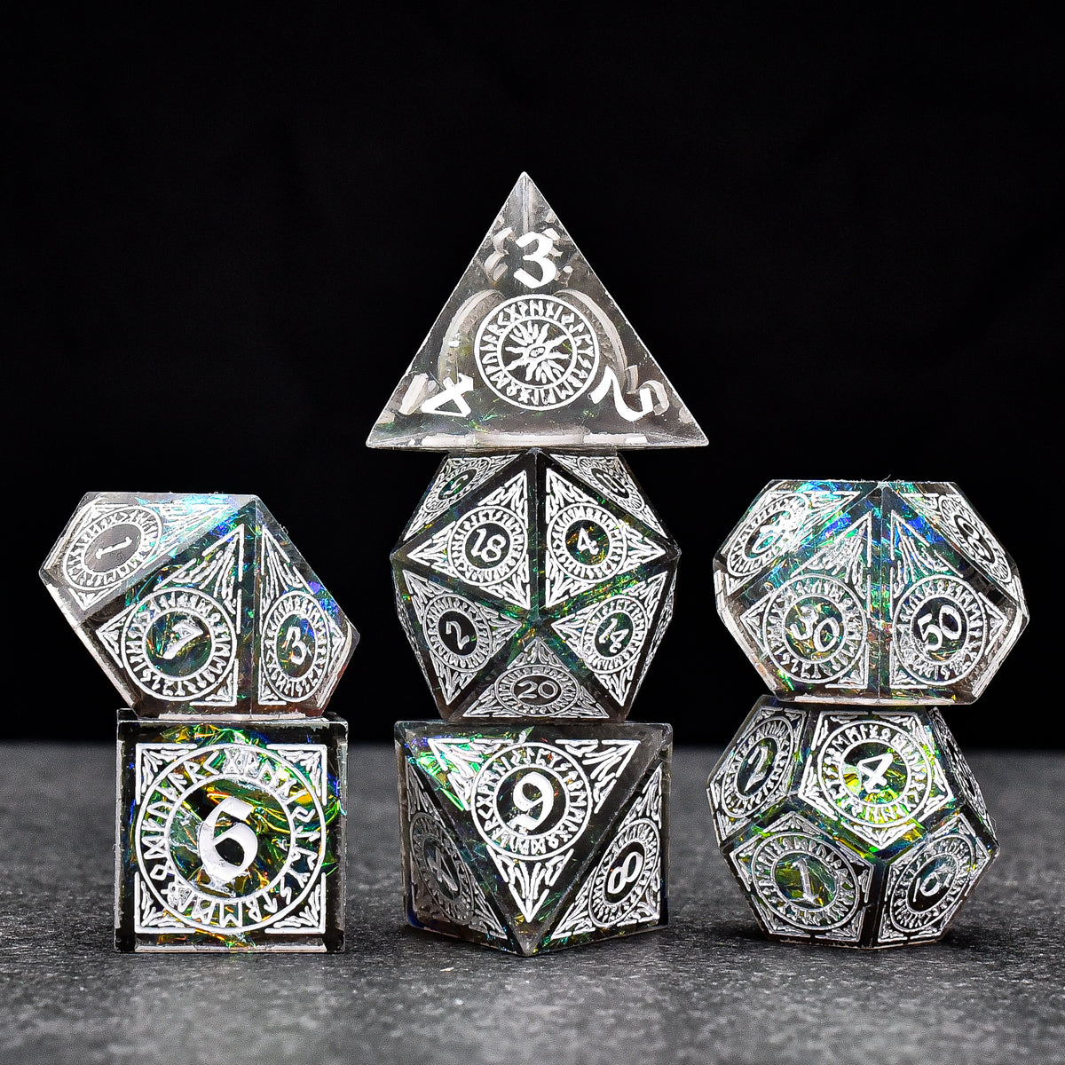 Runic White Sharp Edge DND/TTRPG Dice set – Dicemaniac