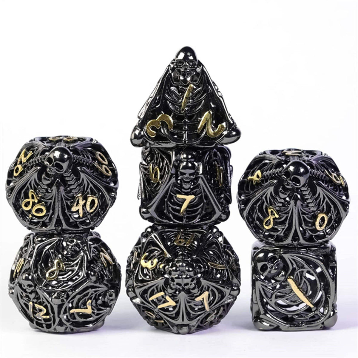 Hollow Deadly Bones Black Gold Metal DND/TTRPG Dice set – Dicemaniac